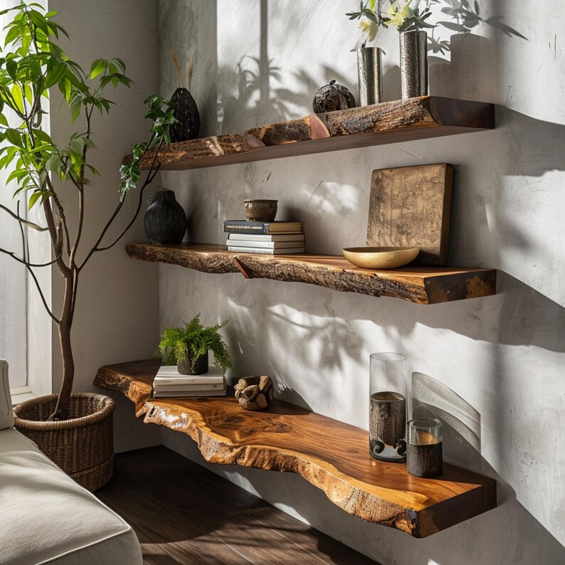Floating Corner Shelf Live Edge Floating Shelf Long Floating Shelf ...