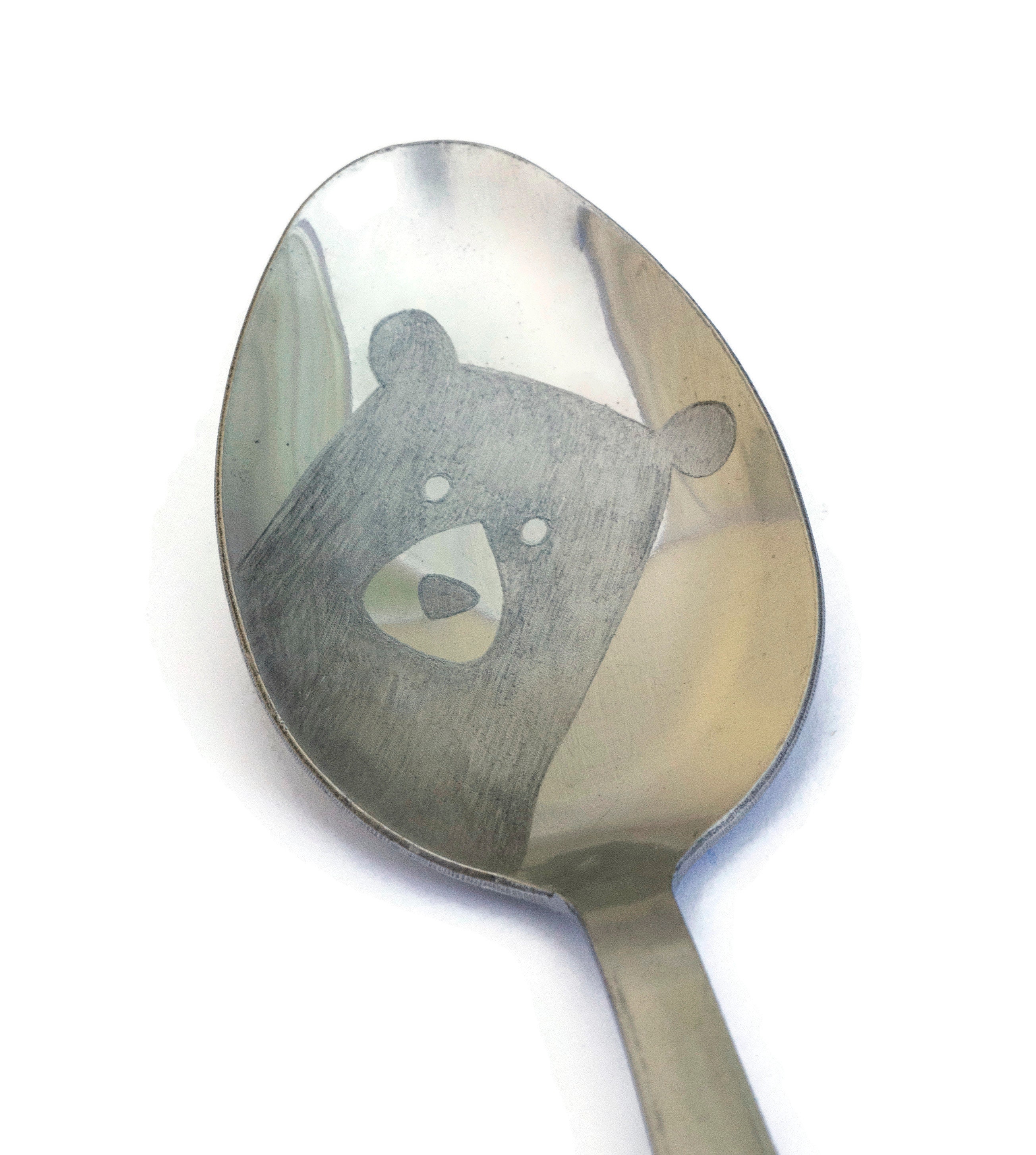 Hand Engraved Cute Bear Spoon Teaspoon Table Spoon Special - Etsy