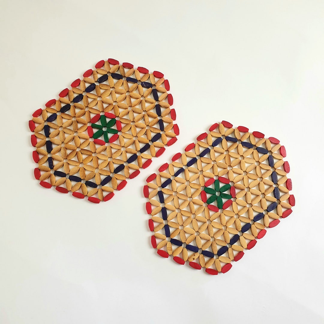 Set of 2 Trivets, Hot Plate, Coaster, Geometric Wooden Trivet, Green ...