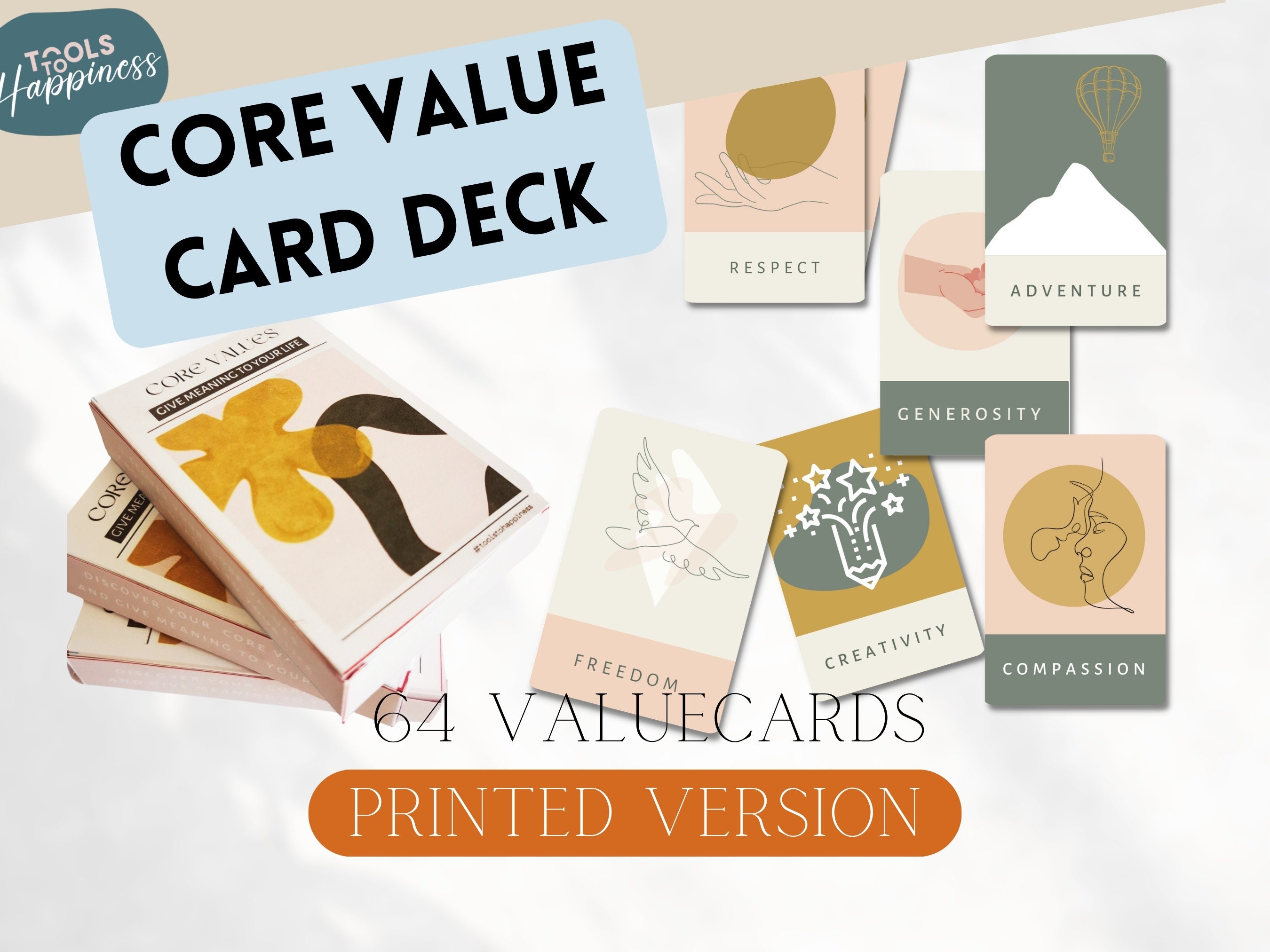 Core Values Card Deck, Printed Cards in Box, Meaning of Life Self Discovery, Goalsetting, More ...