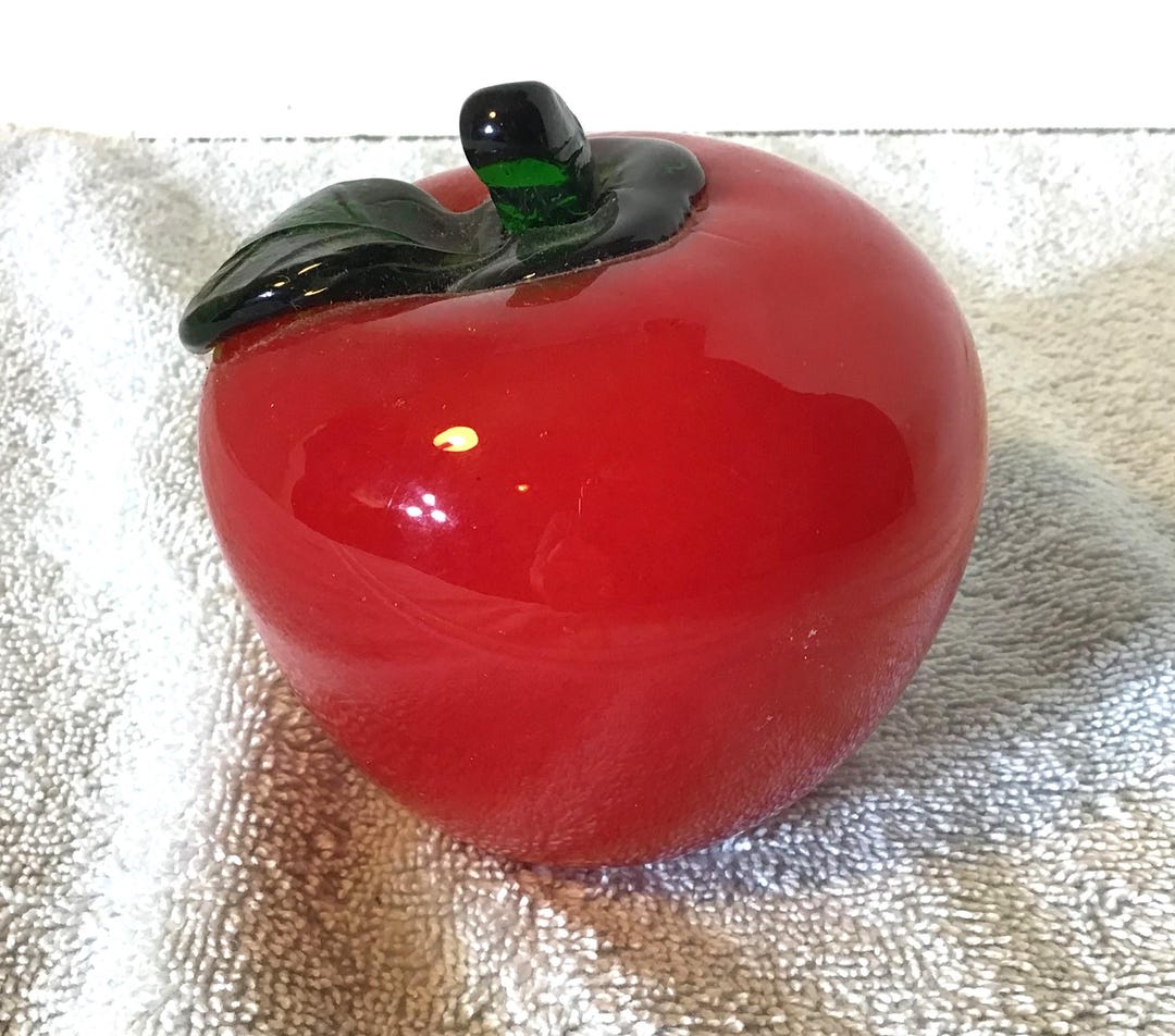 Murano Style Glass Apple Fruit Hand Blown Red Green - Etsy