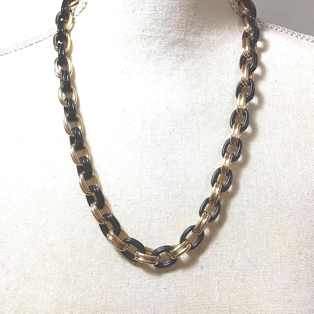 Vintage Chunky Double Link Chain Featuring Black and Gold Tone Links ...