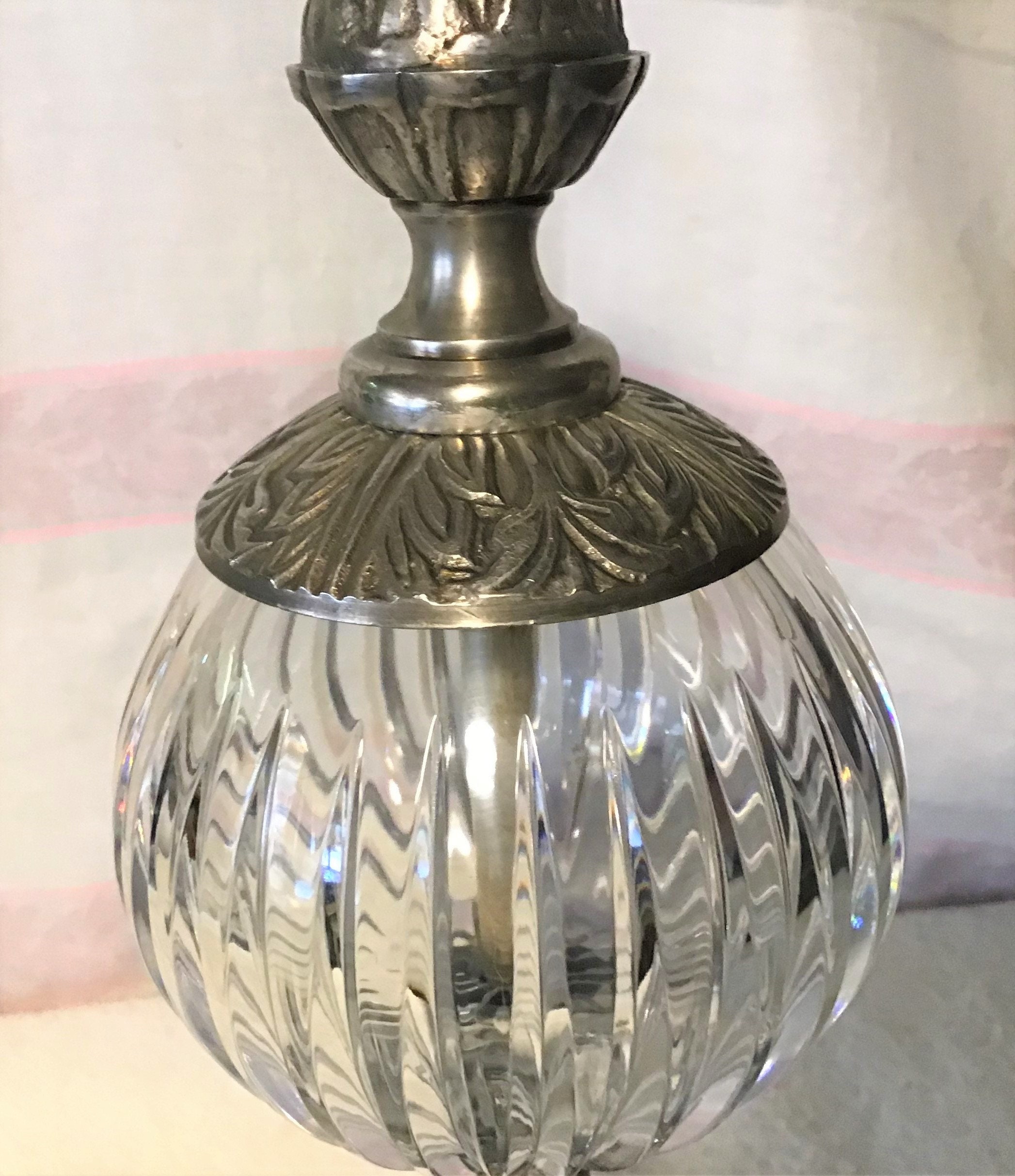 Footed Silver Finish Ribbed Pedestal With Ribbed Crystal Sphere With A ...