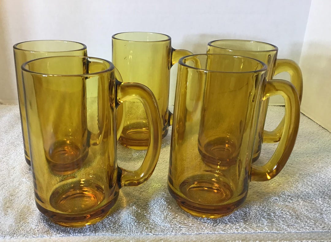 Hazel Atlas Amber Glass Mugs Set of Five With Handle - Etsy