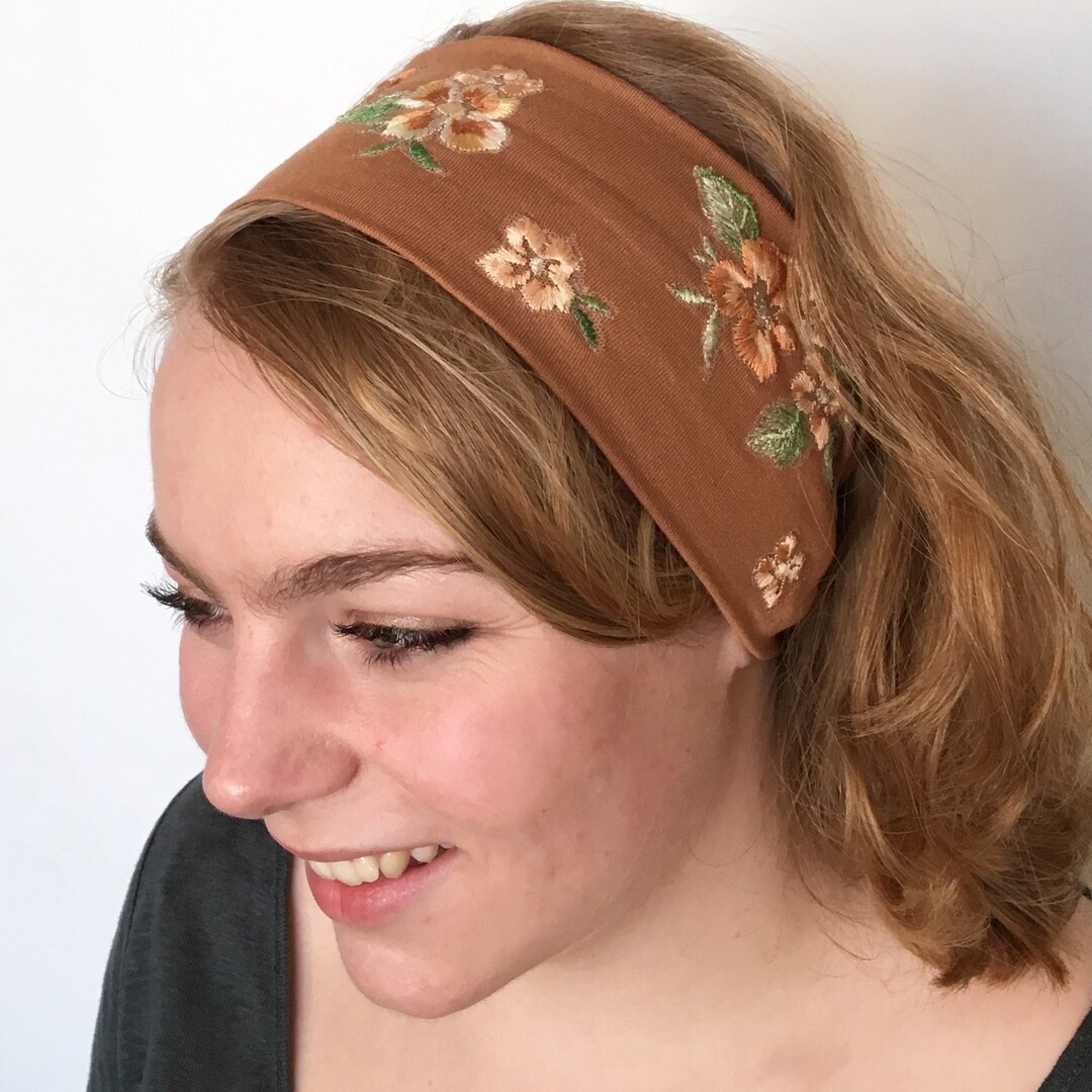 Woman Headband Embroidered With Flowers Available in 3 Colors of Jersey ...