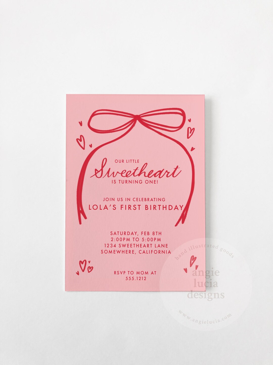 Sweetheart First Birthday Invite - Hand Illustrated, Valentine Theme ...