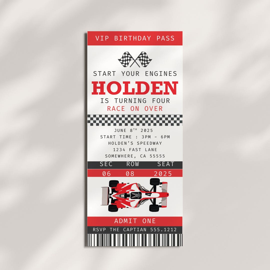Race Car Ticket Invitation: Vintage First Birthday (digital Invitation ...