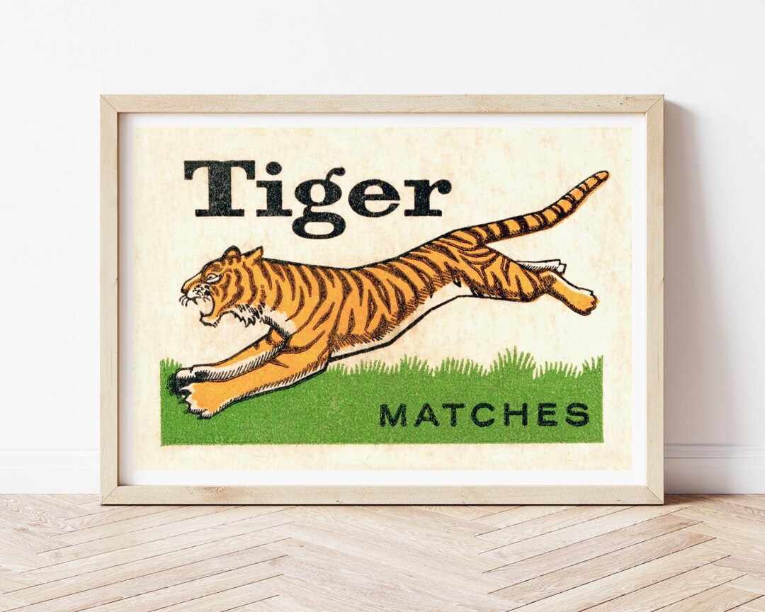 Tiger Art Print | Vintage Matchbox Label Poster | Large Retro Wall Art ...