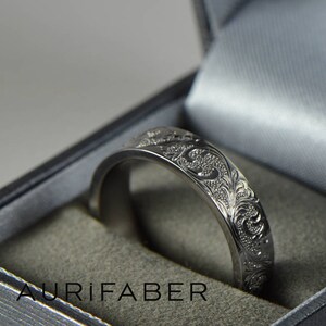 Hand Engraved Titanium Ring. Handmade Titanium Scroll Ring With Hand ...