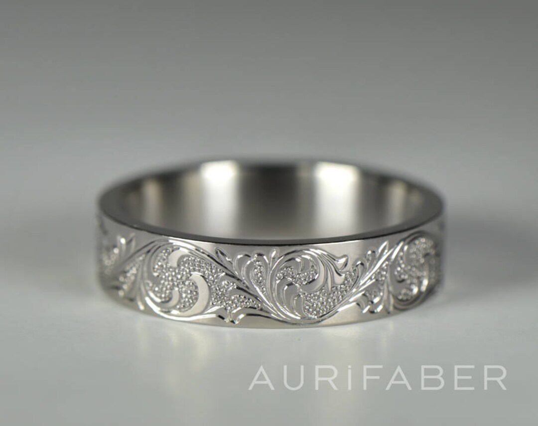 Hand Engraved Titanium Ring. Handmade Titanium Scroll Ring With Hand ...