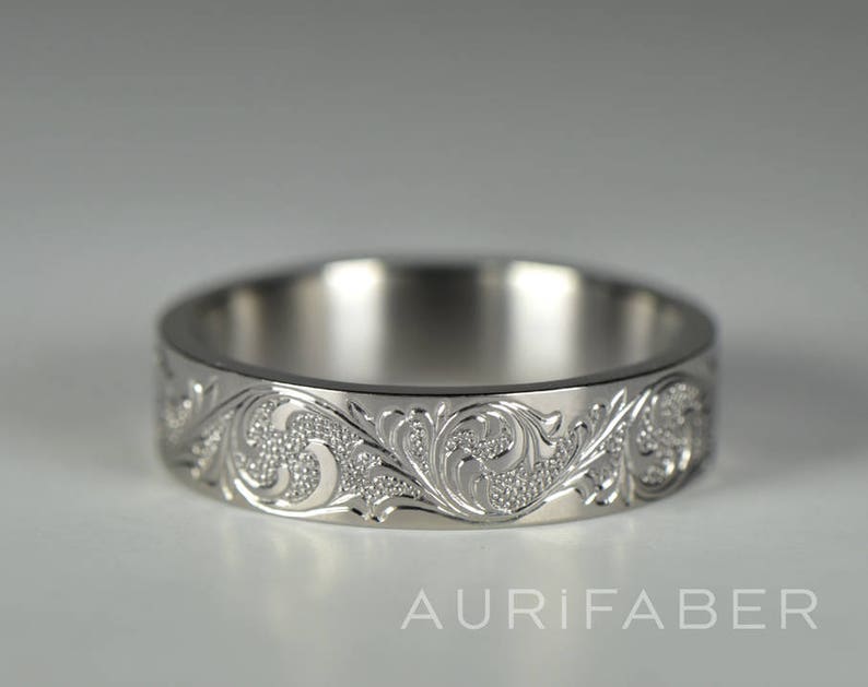 Hand Engraved Titanium Ring. Handmade Titanium Scroll Ring - Etsy