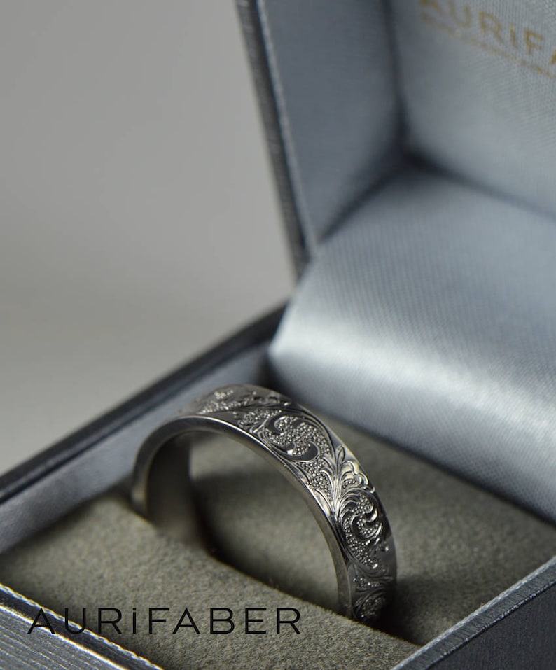 Hand Engraved Titanium Ring. Handmade Titanium Scroll Ring - Etsy