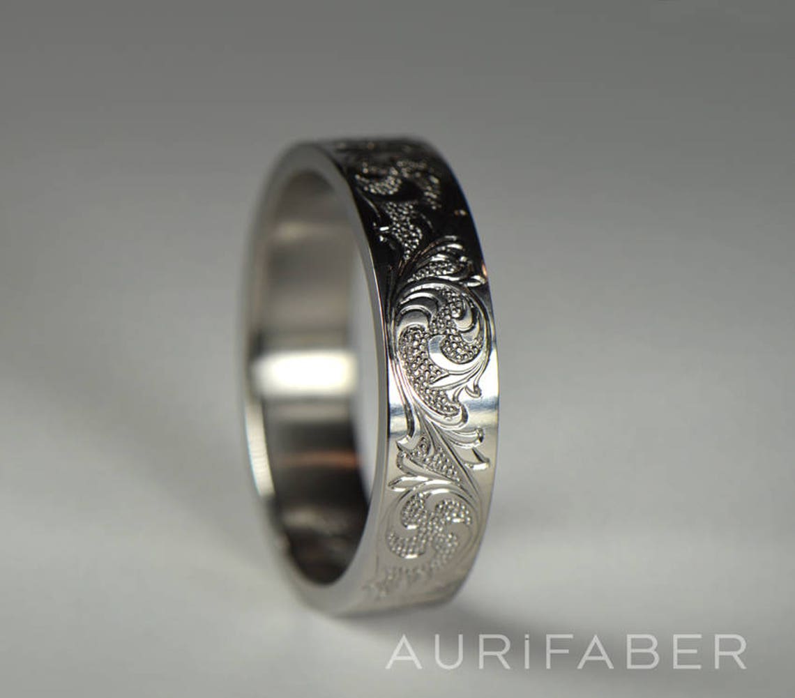 Hand Engraved Titanium Ring. Handmade Titanium Scroll Ring - Etsy