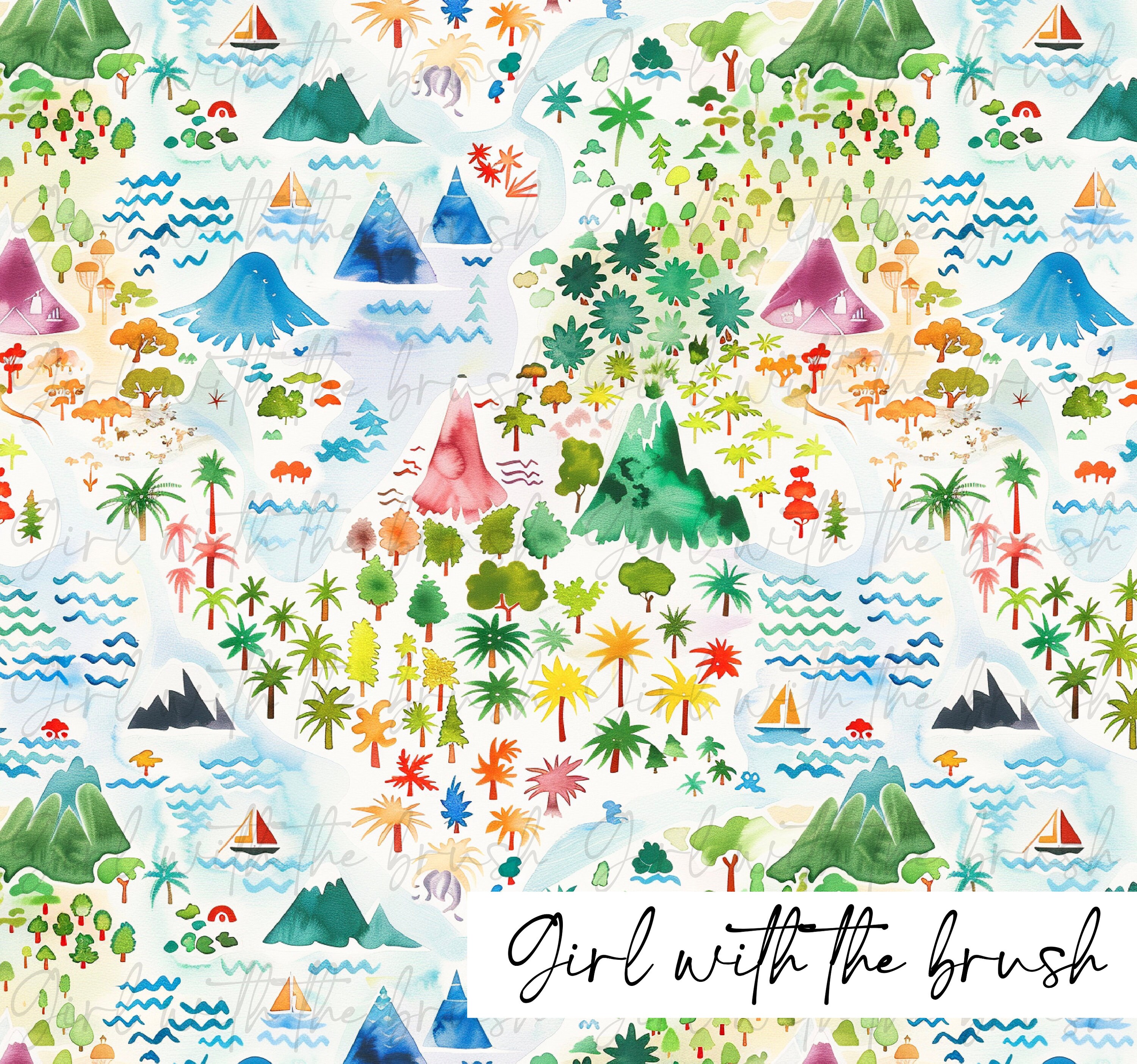 12 Travel Maps Seamless Digital Paper, Printable Scrapbook Paper ...