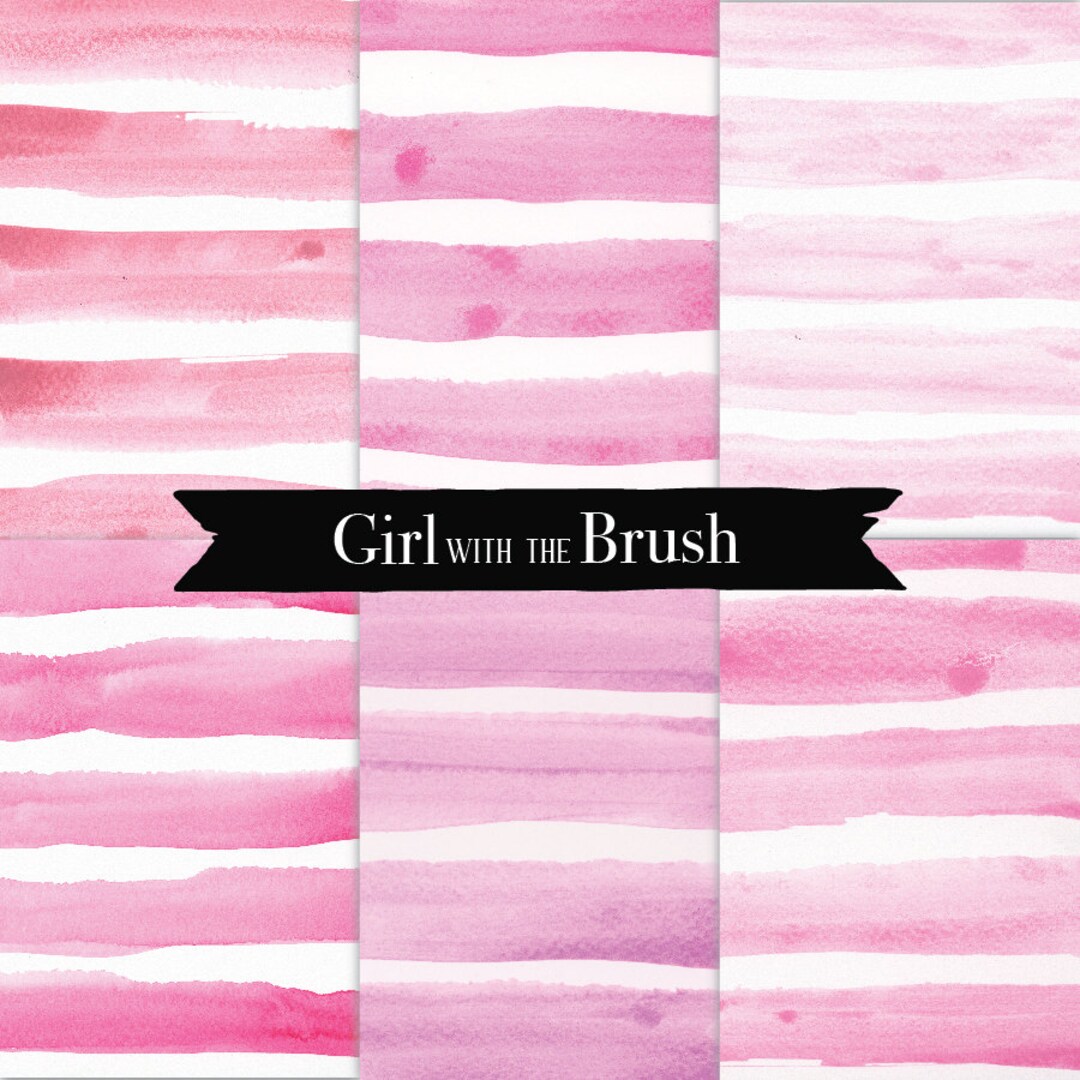 Pink Watercolor Stripes Digital Papers, 12x12 Printable, Scrapbooking ...