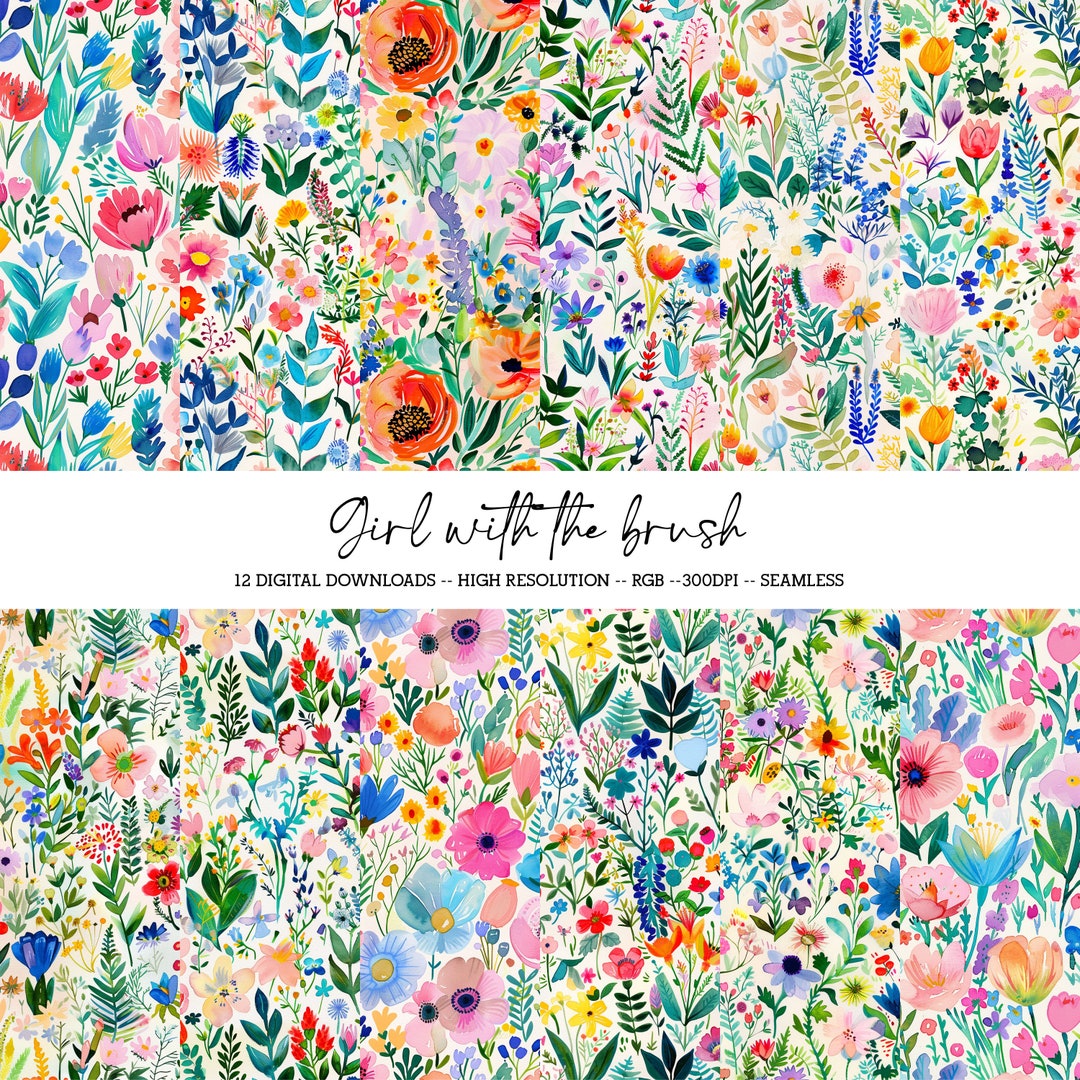 Dainty Summer Floral and Fruity Prints Bundle of 12 Patterns Seamless ...
