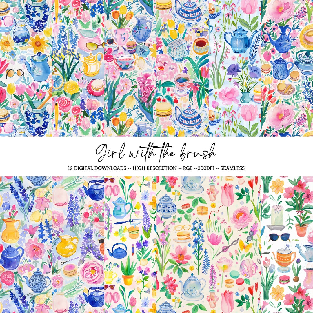 Dainty Summer Floral Tea Party Prints Bundle of 12 Patterns - Seamless ...