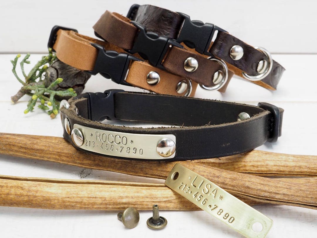 Handcrafted Leather Breakaway Collar: Personalized Cat/small Dog Collar ...