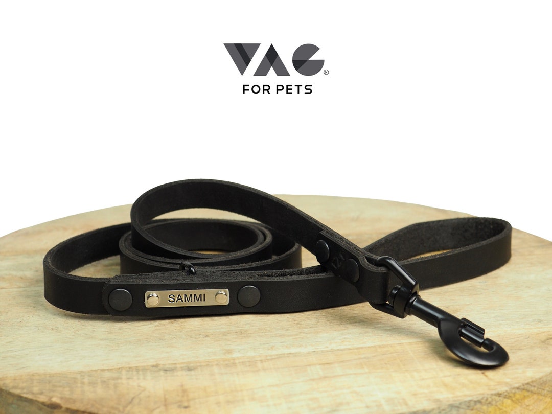 Dog Leash Leather With Name Plate Personalized in Black, Brown ...