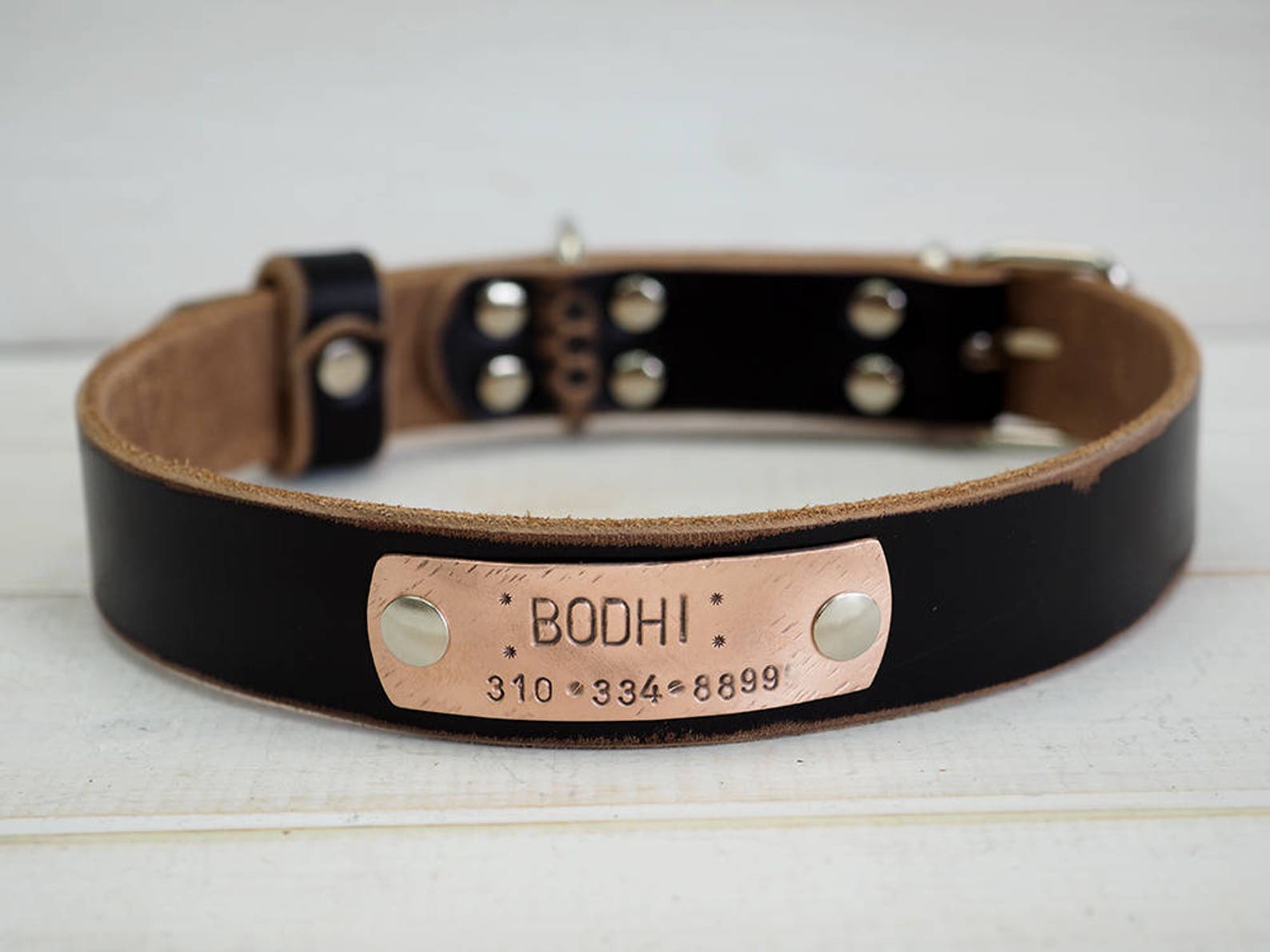 Handmade Leather Dog Collar & Leash Set: Black Leather, Strong Rope - Etsy