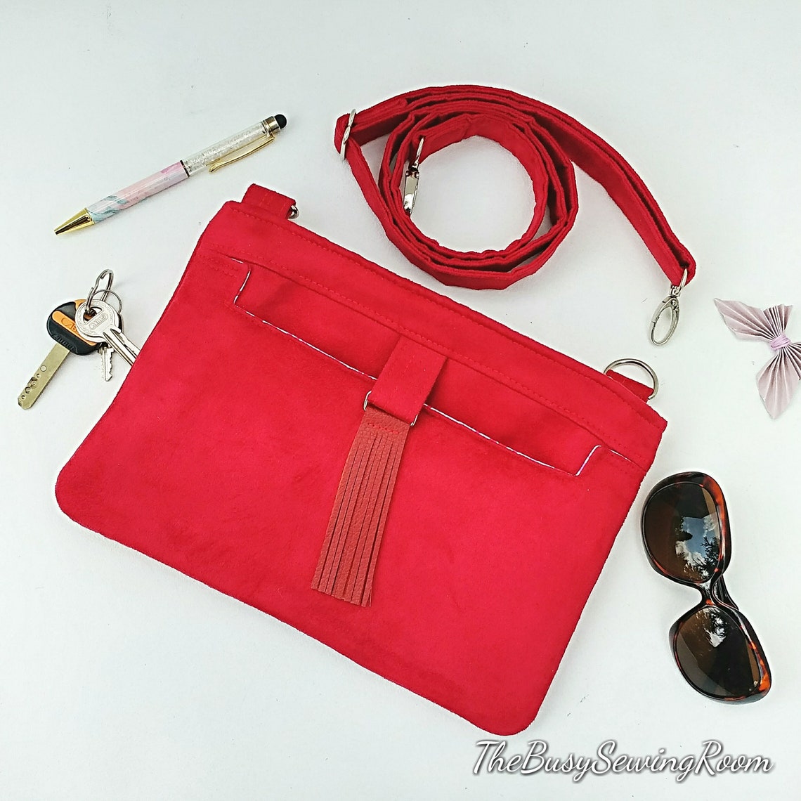 Red Faux Suede Slim Crossbody Bag Small Ladies Handbag - Etsy UK