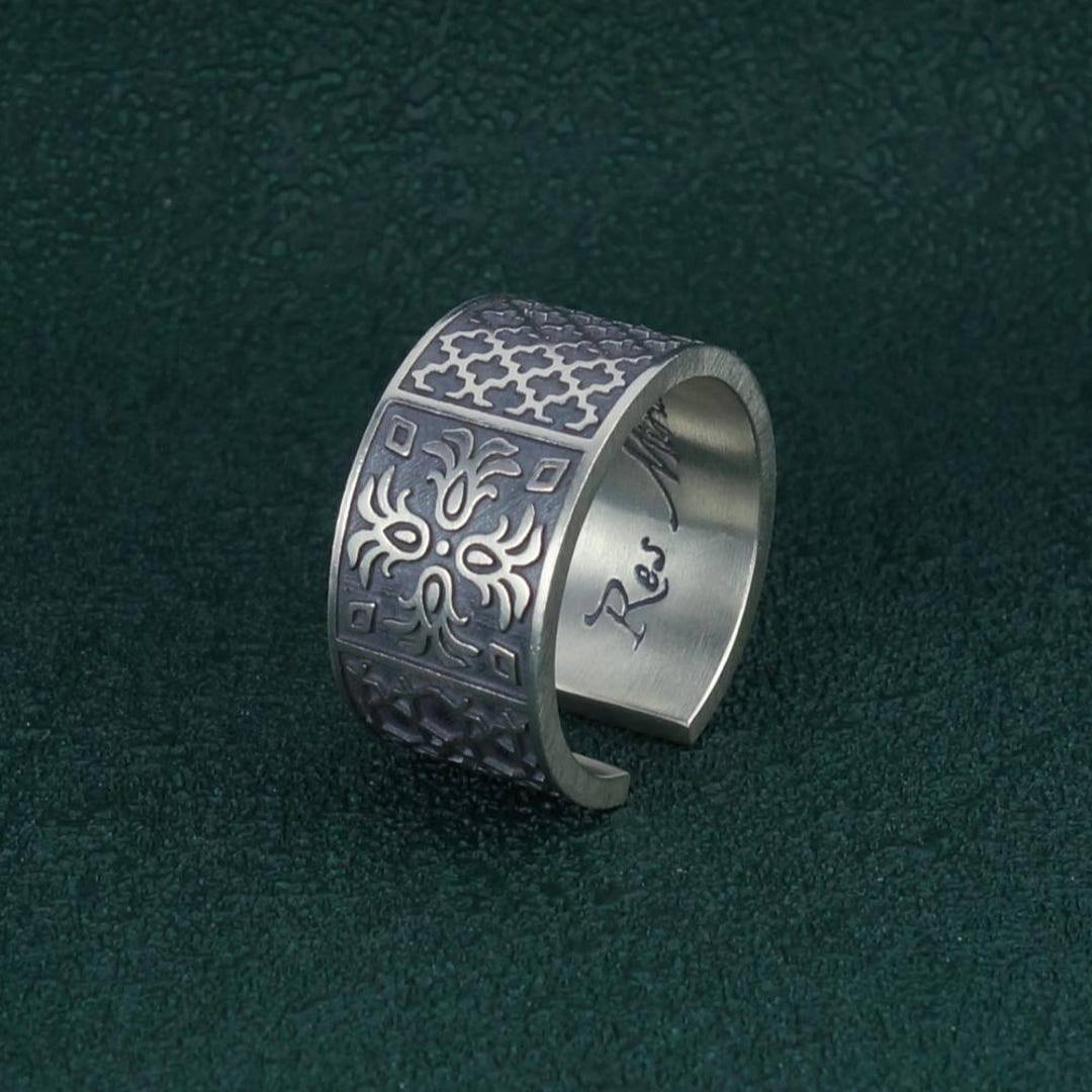 Oriental Ceramic Tile Ring, Antique Moorish Style, Sterling Silver ...