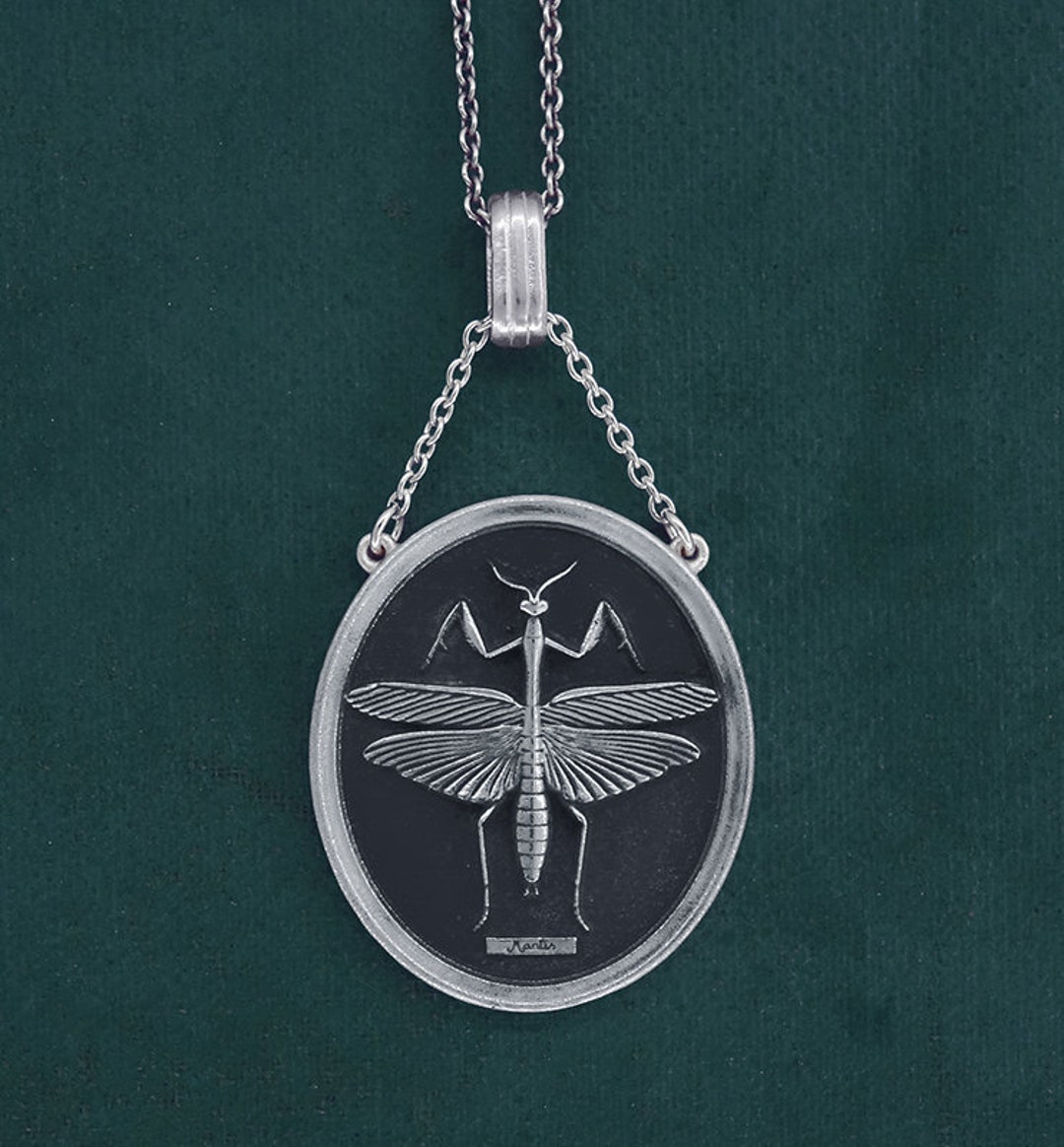 Praying Mantis Pendant, Entomology Antique Style, in Sterling Silver ...