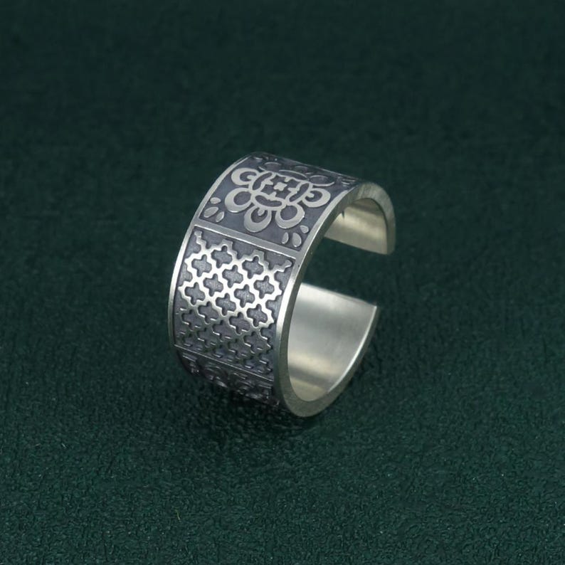 Oriental Ceramic Tile Ring, Antique Moorish Style, Sterling Silver ...
