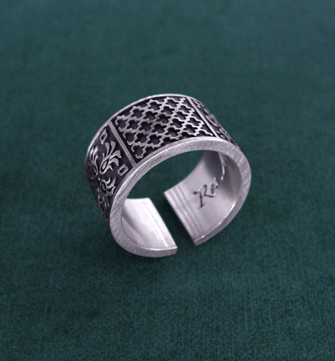 Oriental Ceramic Tile Ring, Antique Moorish Style, Sterling Silver ...