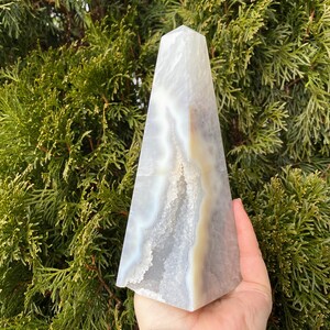 Agate Geode, Agate Obelisk, LARGE Gray Agate, Cut Base Crystal, Obelisk ...