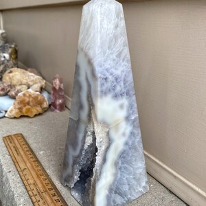 Agate Geode, Agate Obelisk, LARGE Gray Agate, Cut Base Crystal, Obelisk ...