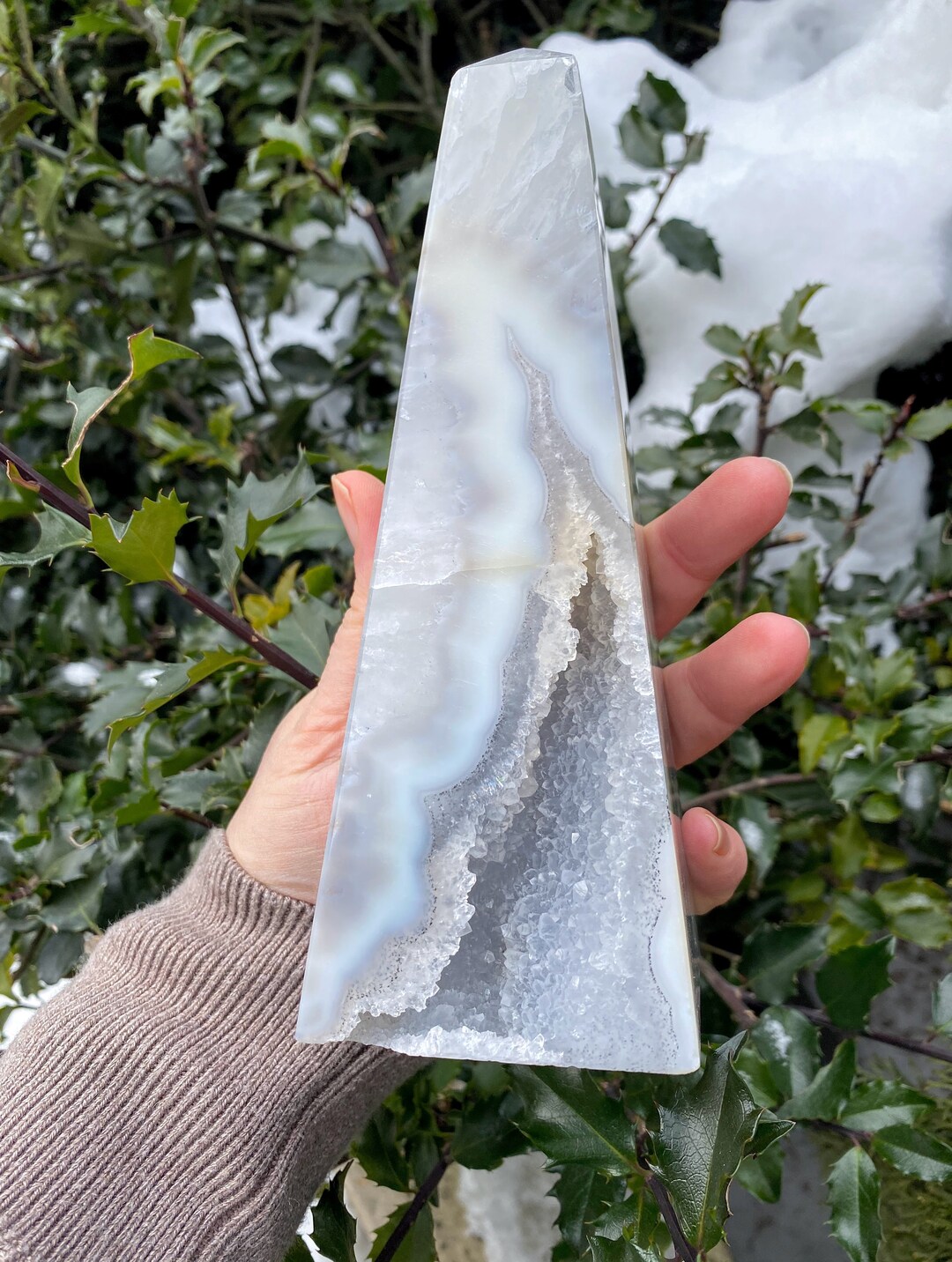 Agate Geode, Agate Obelisk, LARGE Gray Agate, Cut Base Crystal, Obelisk ...