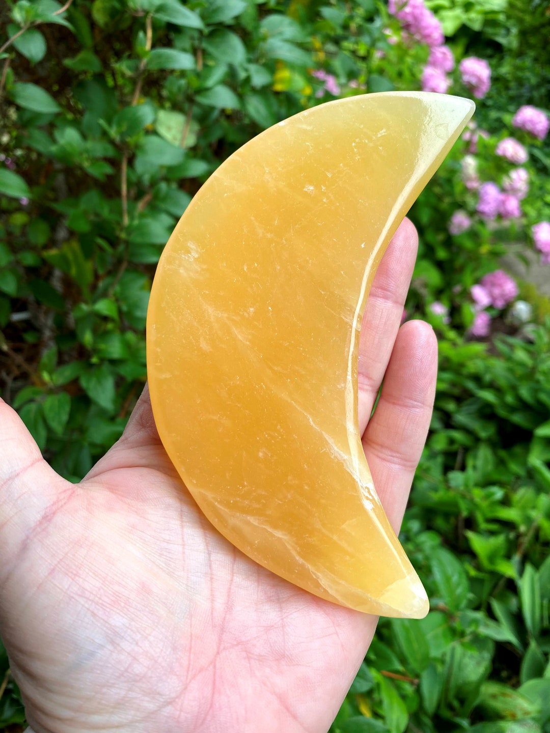 ORANGE CALCITE MOON, Polished Moon, Crescent Moon, Orange Calcite Half ...