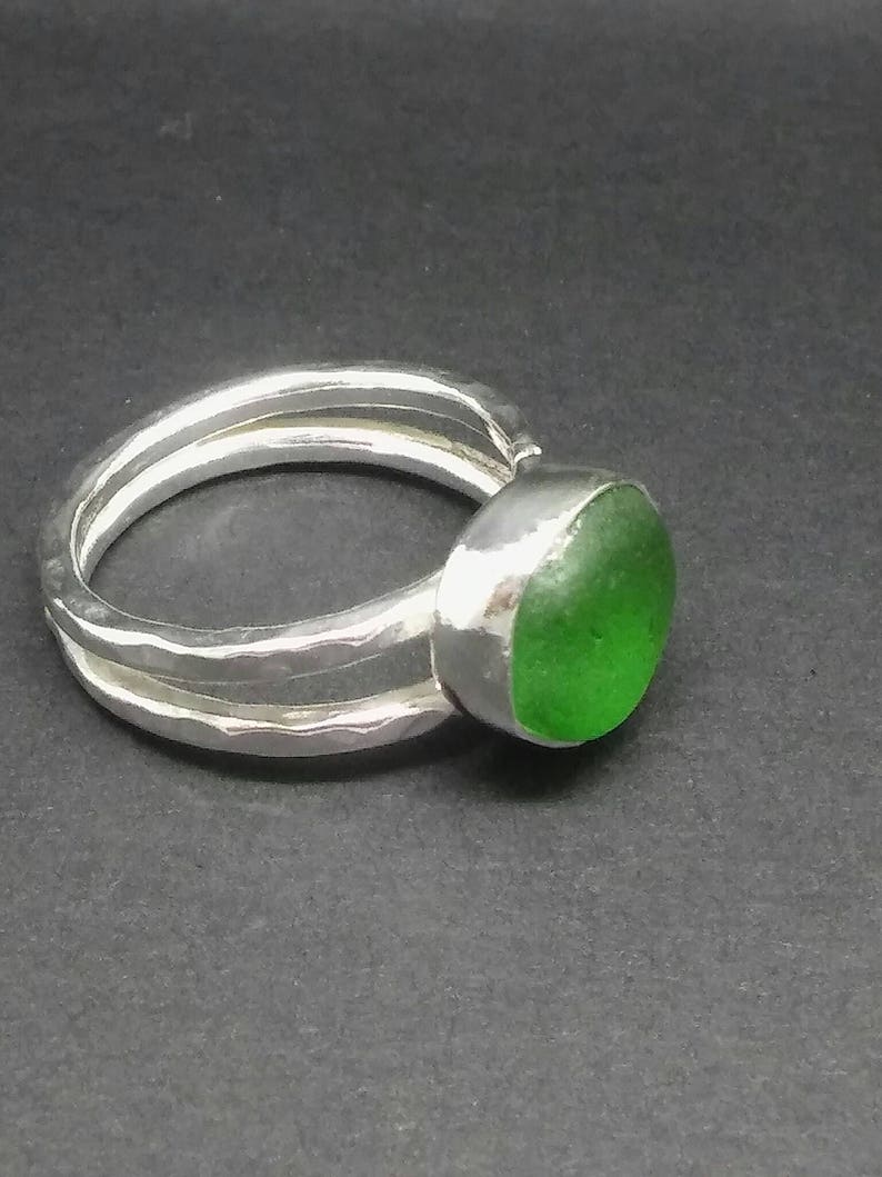 Sea Glass Ring Green Sea Glass and Silver Double Ring Sea - Etsy