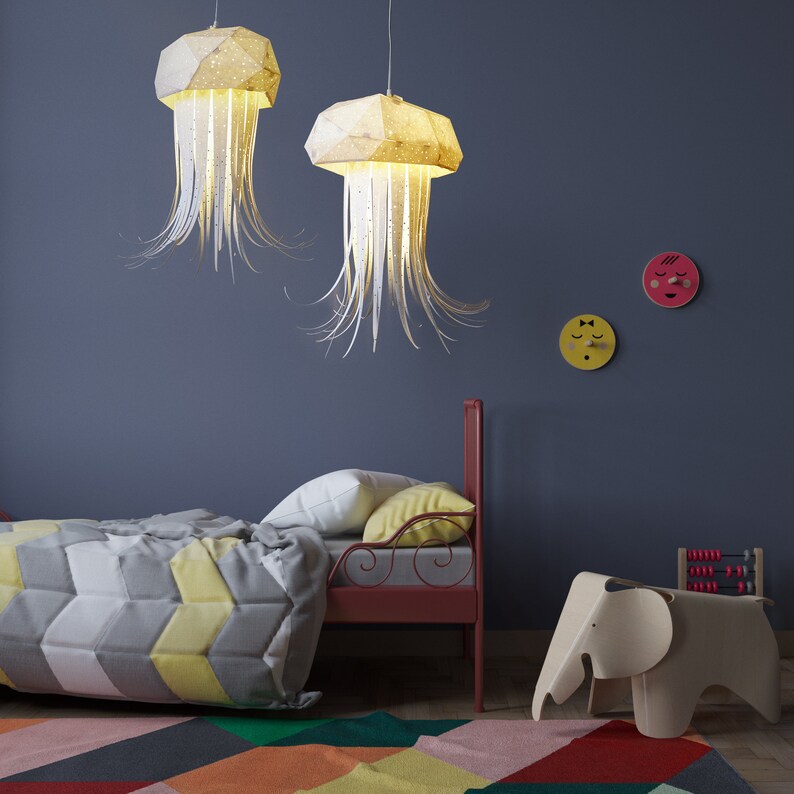 Medusa Decor, Jellyfish Lamp, Hanging Lamp, Paper Lamp, Ocean Nursery ...