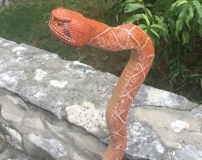 Red Diamondback Rattlesnake, Hand Carved Walking Cane. Made of Eastern ...