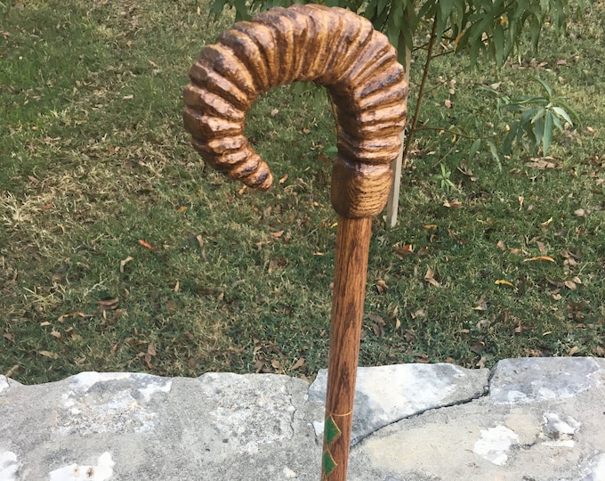 Ram Horn Walking Cane Made of Oak Wood, Hand Carved Cane Ready to Be ...