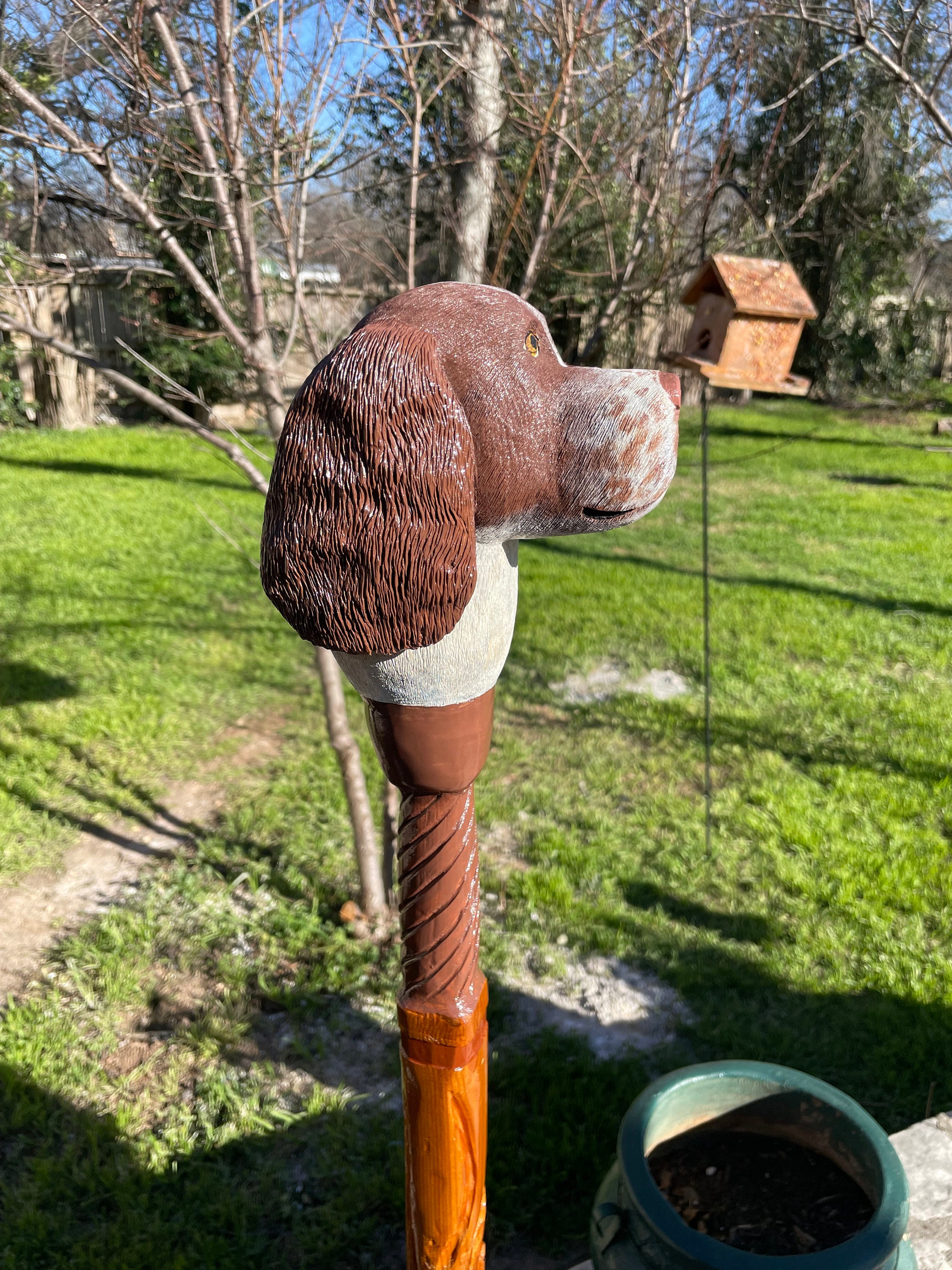 Hand Carved Cedar Hiking Stick, Springer Spaniel Dog Staff (59") - Etsy