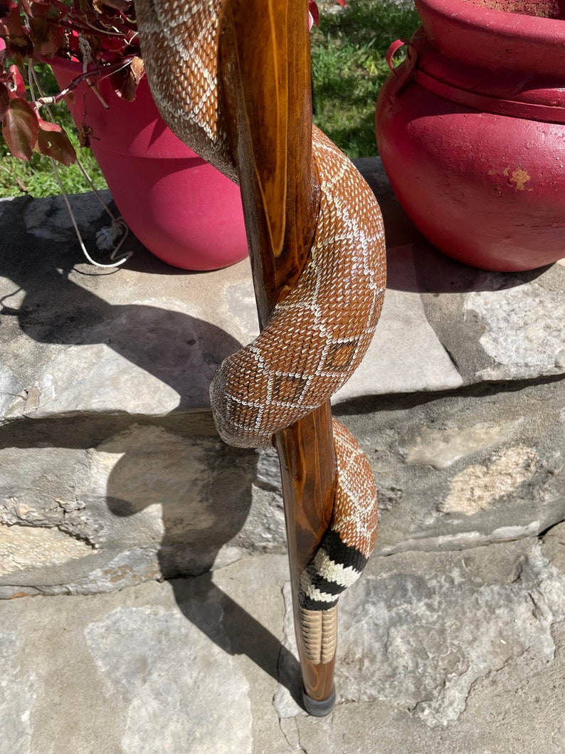 Red Diamondback Rattlesnake Hiking Stick, Hand Carved Snake Hiking ...