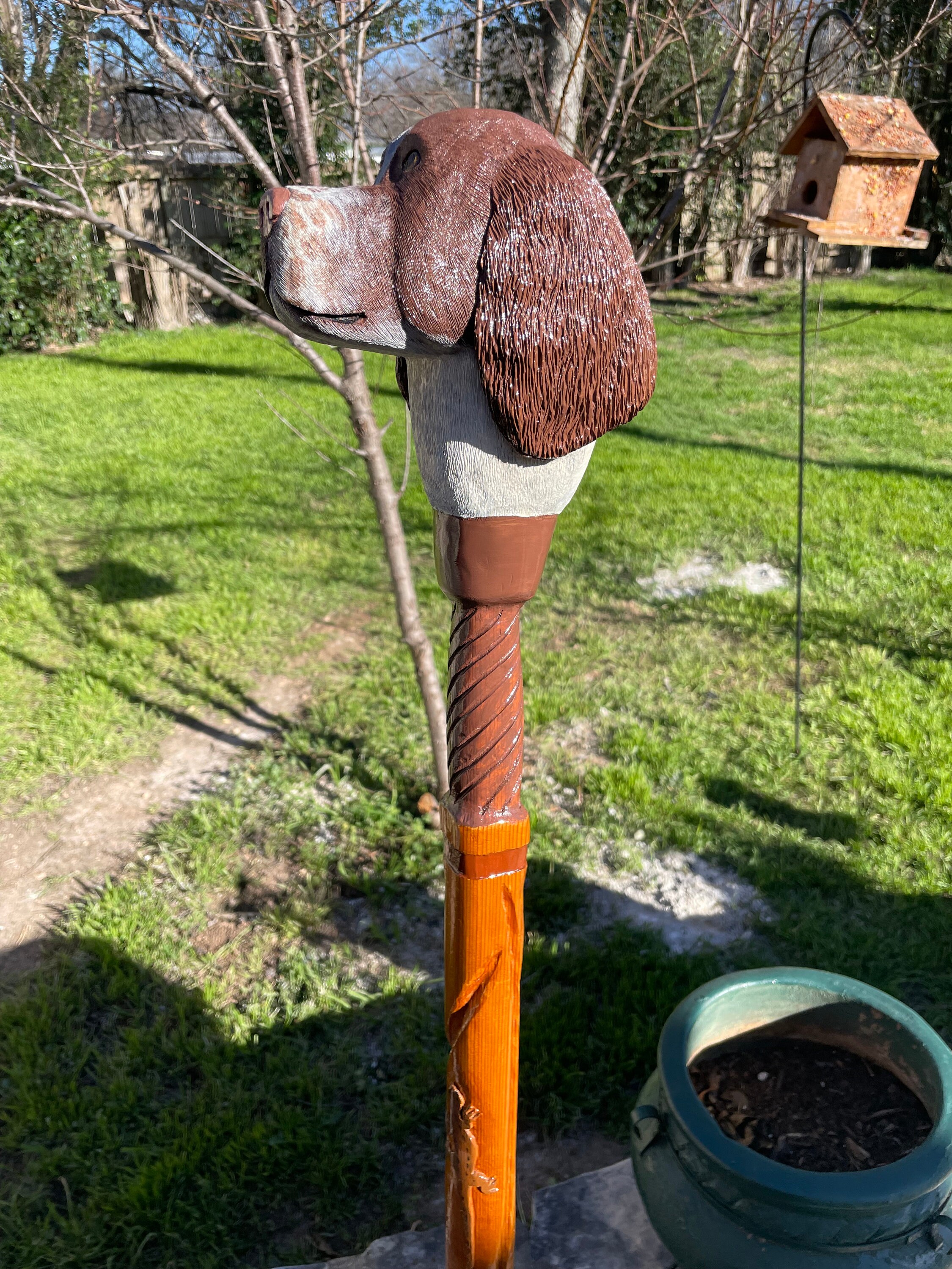 Hand Carved Cedar Hiking Stick, Springer Spaniel Dog Staff (59") - Etsy