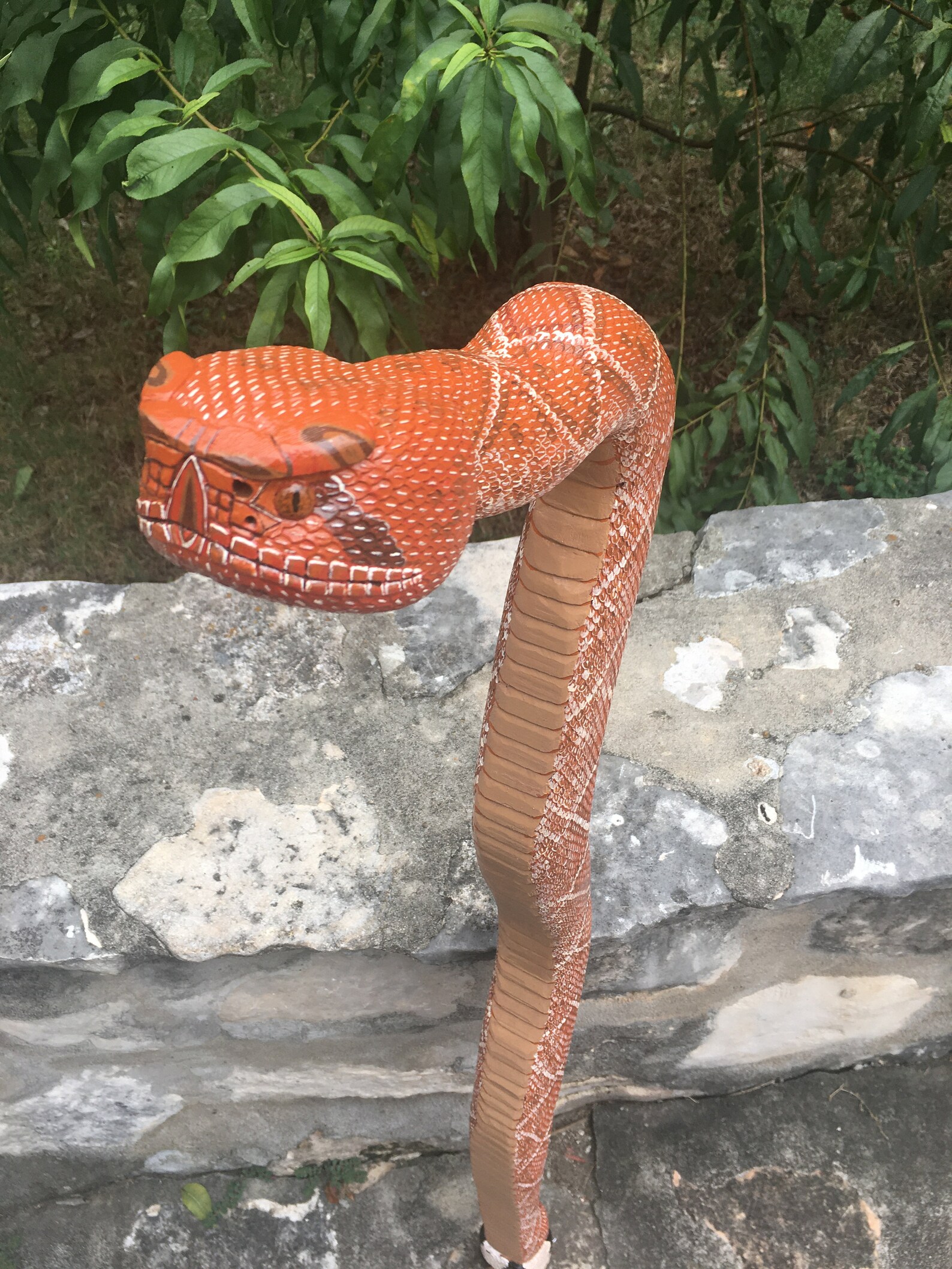 Red Diamondback Rattlesnake, Hand Carved Walking Cane. Made of Eastern ...