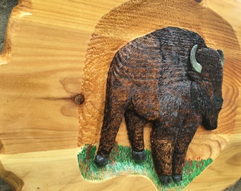 Home Décor Home & Living the art of wood burning. Relief carved buffalo ...