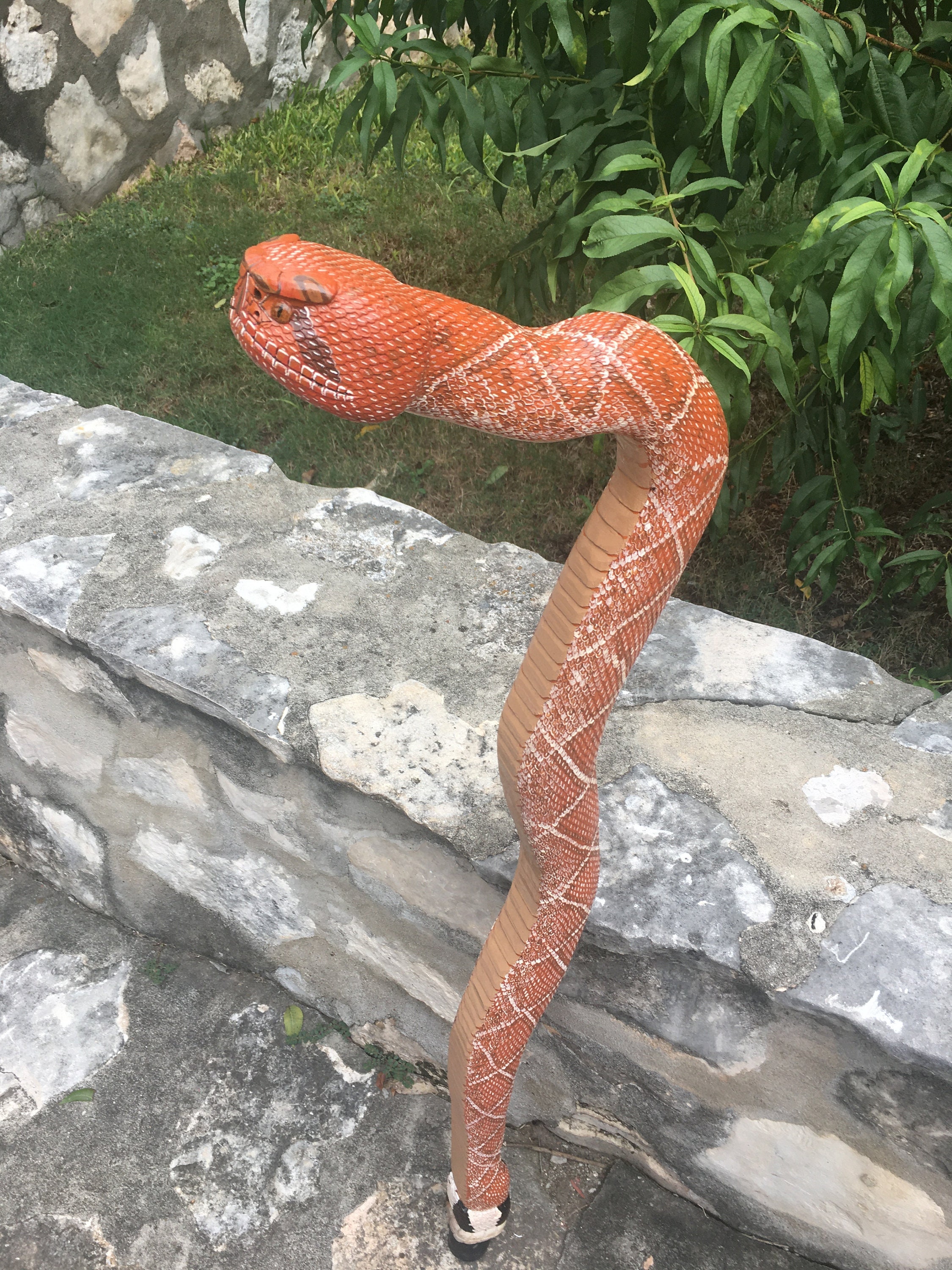 Red Diamondback Rattlesnake, Hand Carved Walking Cane. Made of Eastern ...