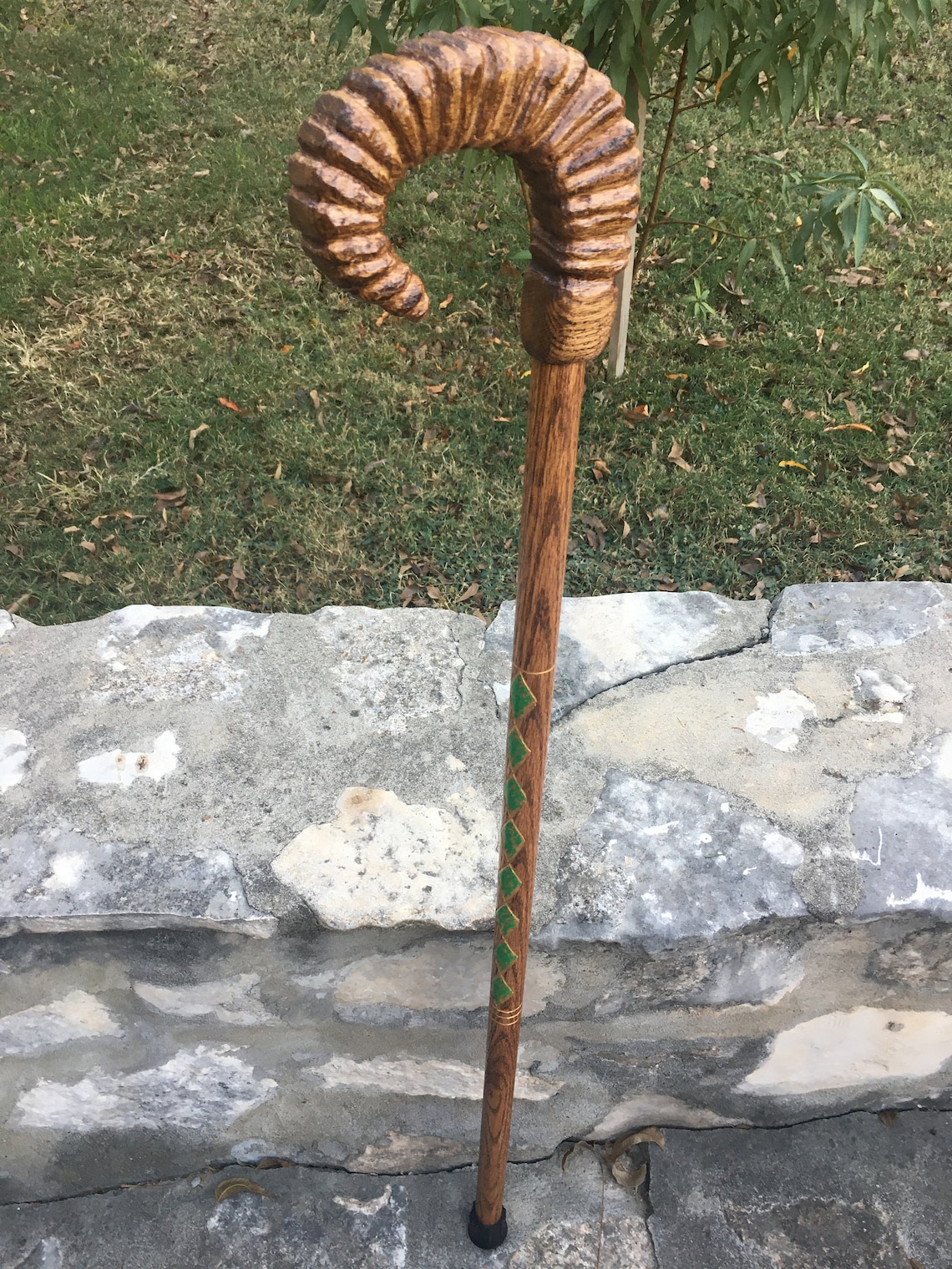 Ram Horn Walking Cane Made of Oak Wood, Hand Carved Cane Ready to Be ...