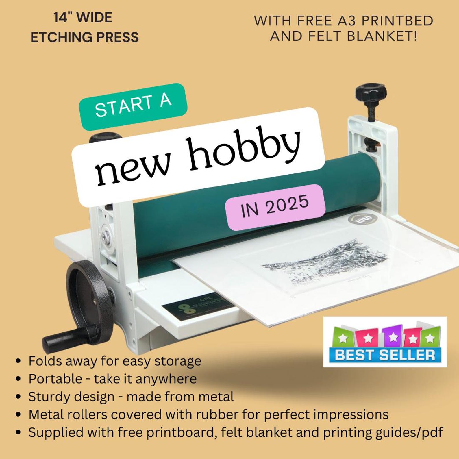 14" Wide Etching Press, Lino Cut Press, Collograph, Intaglio ...