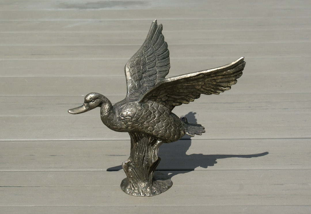 Vintage Metal Duck Statuette Heavy Metal Silver Plated Duck Sculpture ...