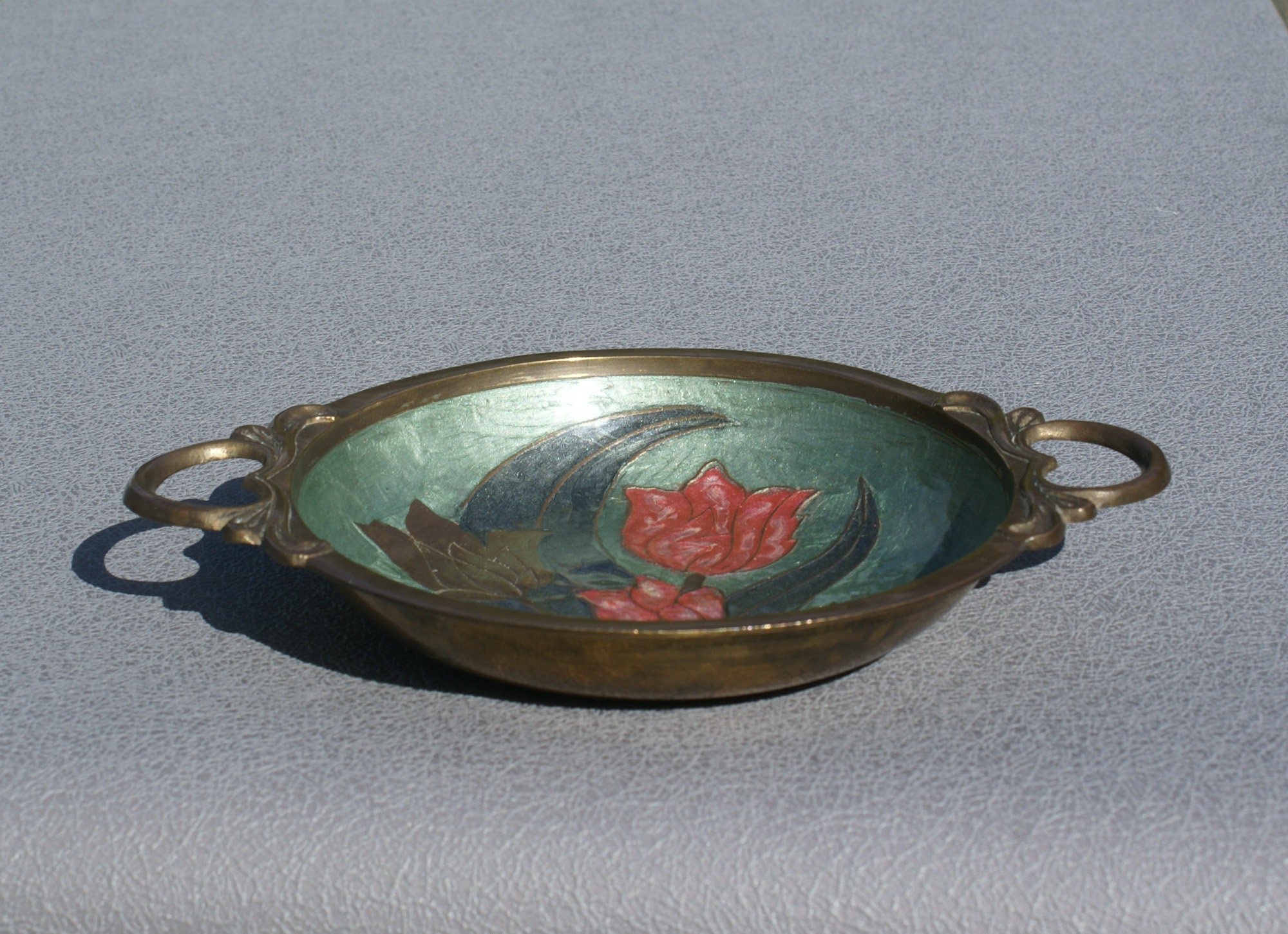 Vintage Bronze Tray With Tulips Hand Painted Plate With Handles Art ...