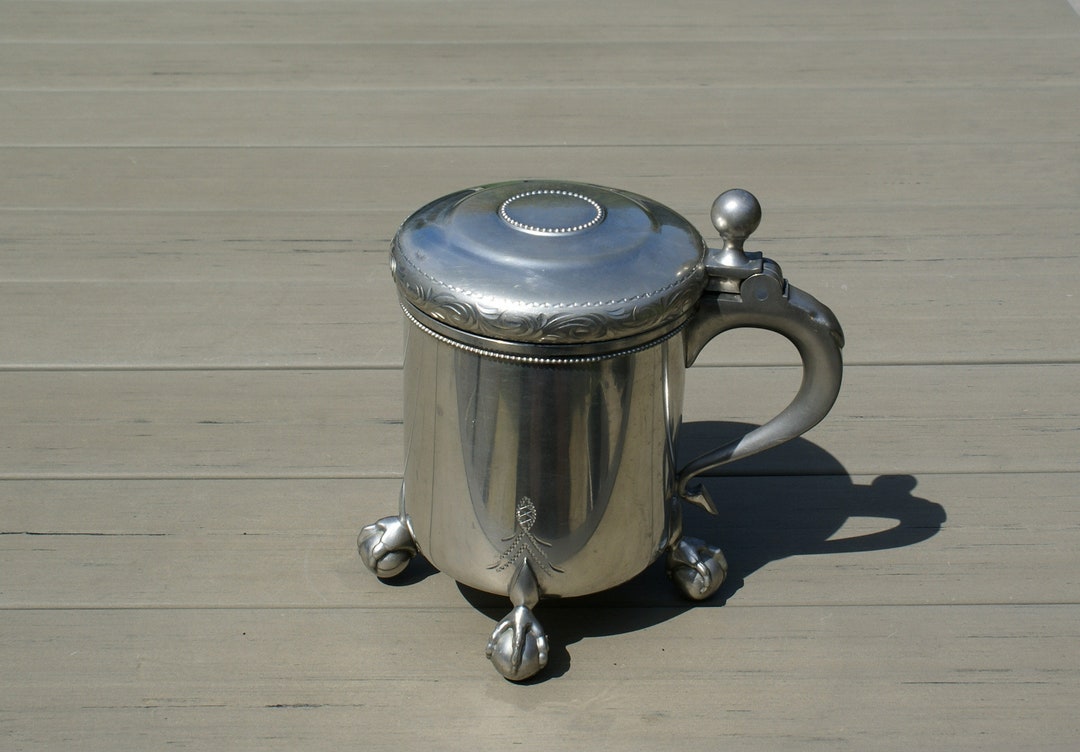Vintage Norwegian Beer Mug Footed Pewter Tankard Metal Stein Eagle Claw ...