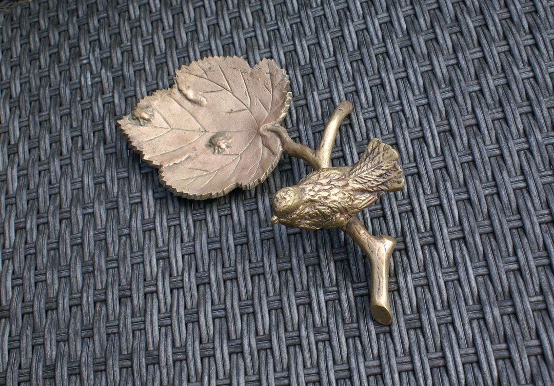 Vintage Brass Bird on Branch Sculpture Tray Sparrow Trinket Dish ...