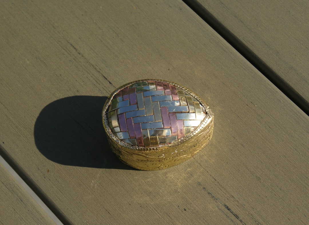 Miniature Brass and Copper Teardrop Box Little Vintage Chest Small Ring ...